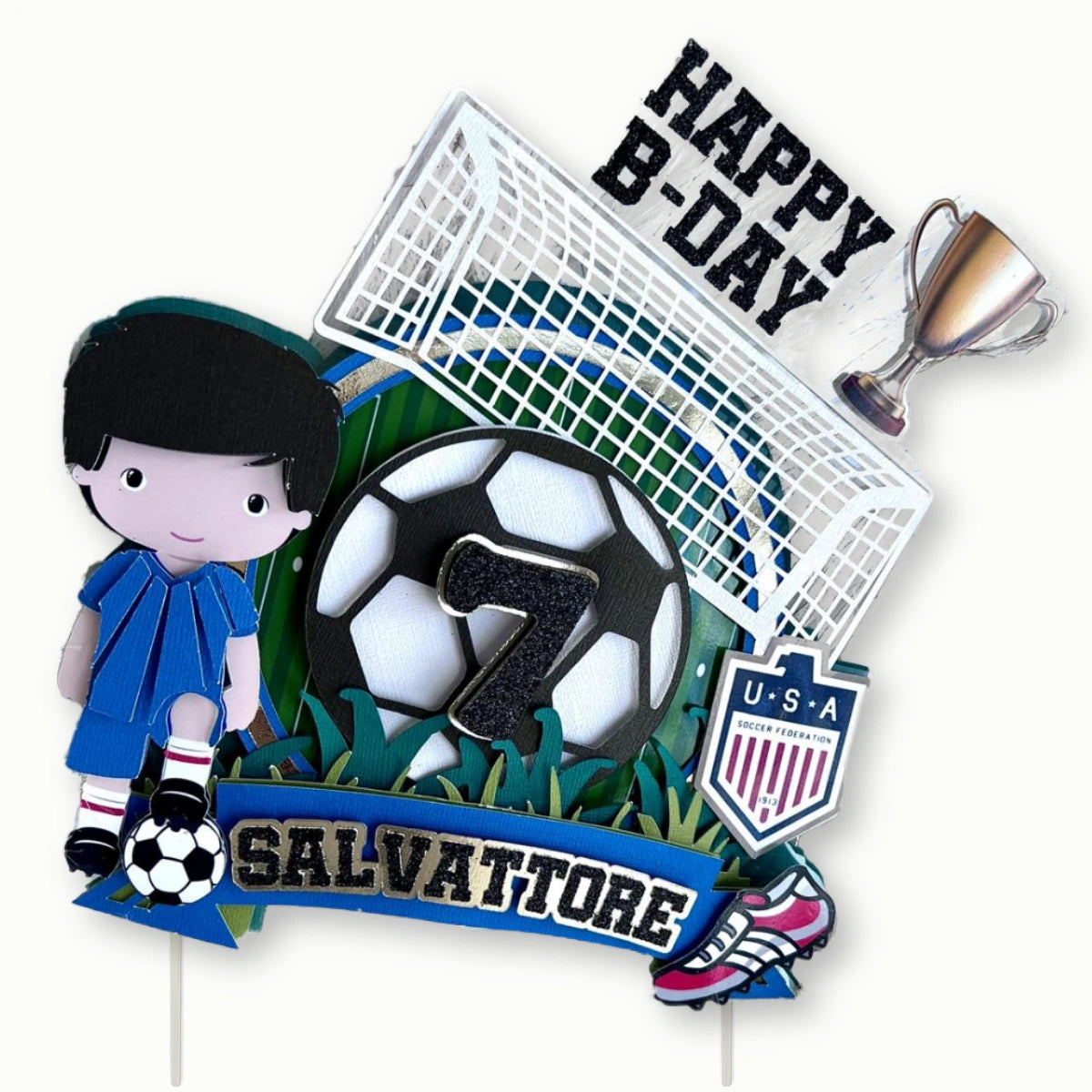 Soccer Birthday Cake Topper with Player and Goal Design – Paper Crafts ...